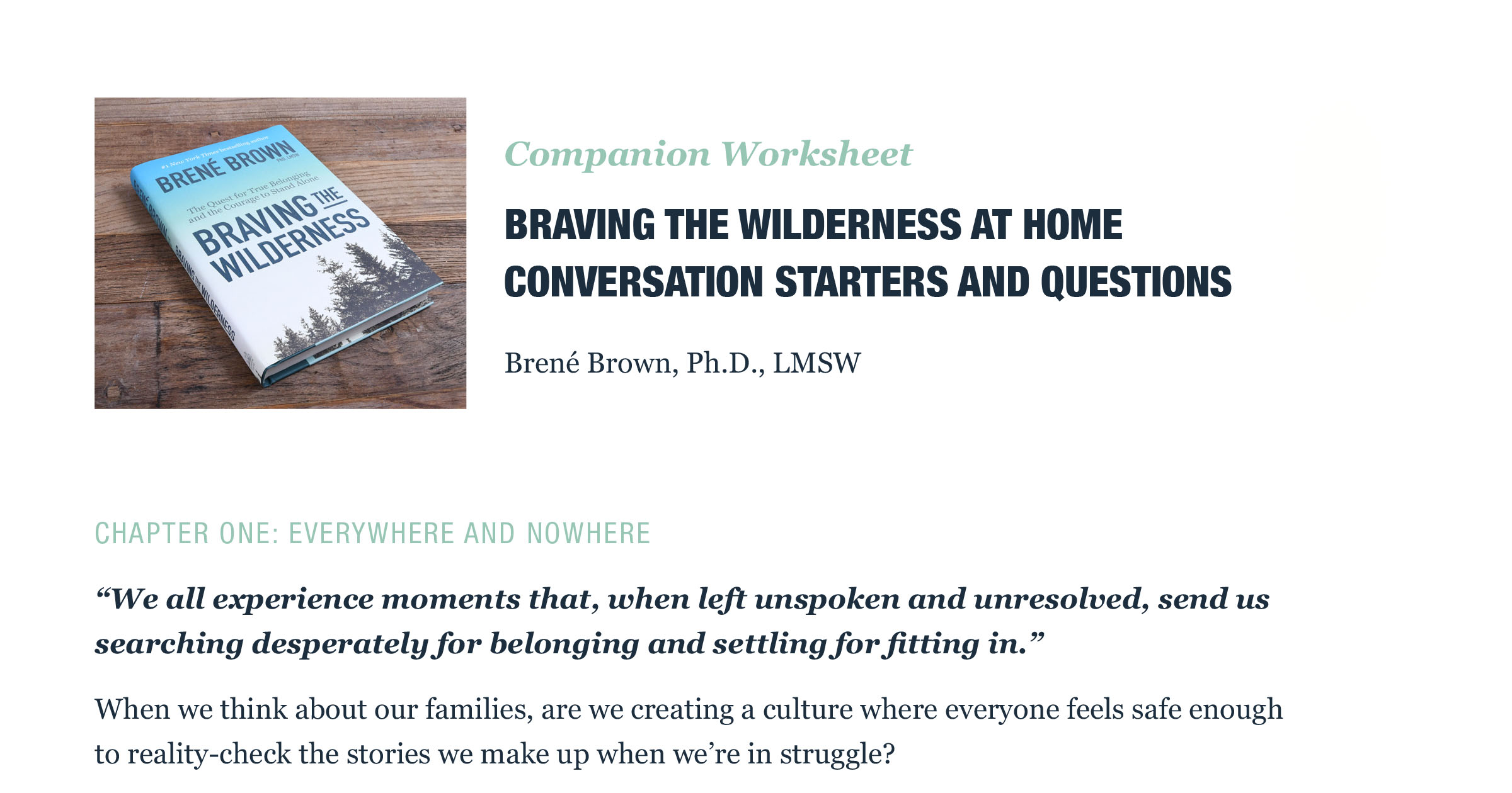 Braving The Wilderness Companion Worksheet Bren Brown