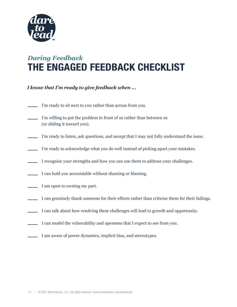 Dare to Lead | The Engaged Feedback Checklist - Brené Brown