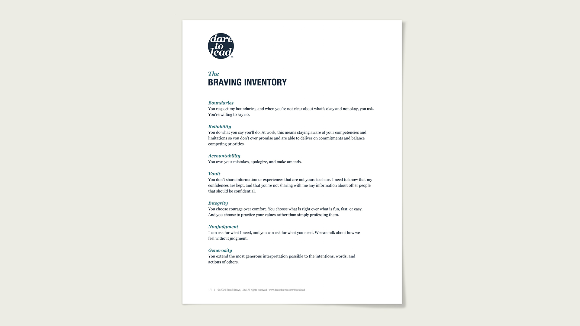 Dare To Lead The BRAVING Inventory Bren Brown